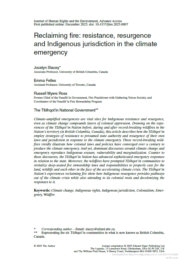 Reclaiming fire: resistance, resurgence and Indigenous jurisdiction in ...